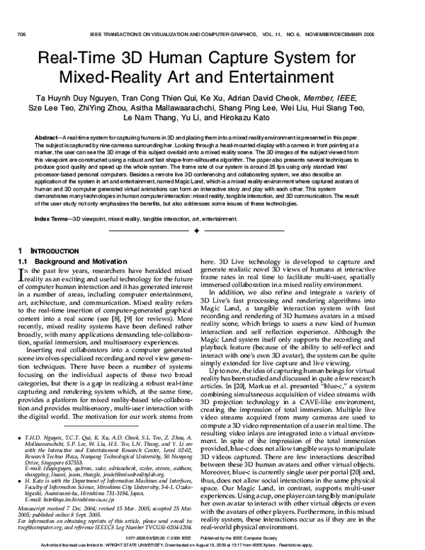 (PDF) Real-Time 3D Human Capture System for Mixed-Reality Art and ...