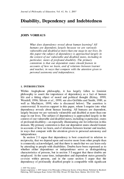 (PDF) Disability, Dependency and Indebtedness