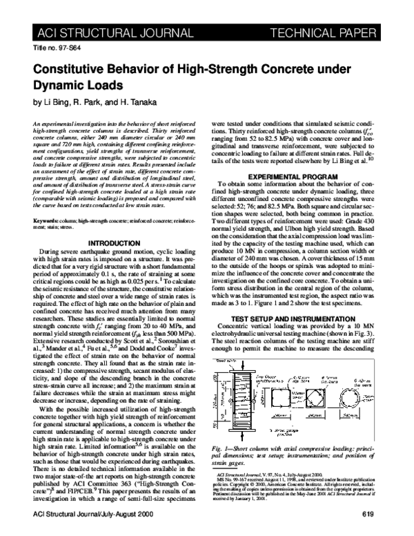(PDF) Constitutive Behavior of High Strength Concrete under
