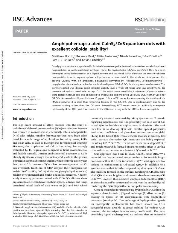 (PDF) Amphipol-encapsulated CuInS2/ZnS quantum dots with excellent ...