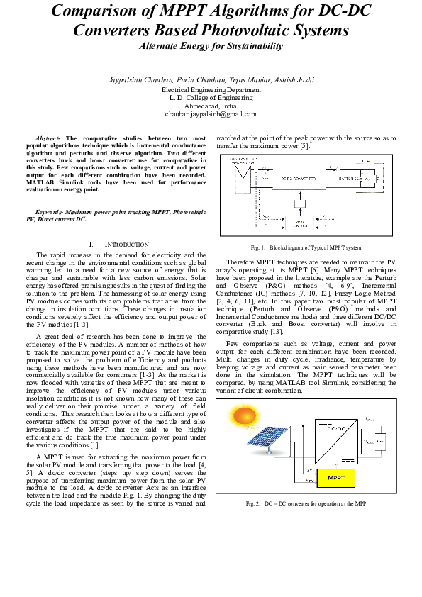 Pdf Comparison Of Mppt Algorithms For Dc Dc Converters Based Photovoltaic Systems Alternate 8082