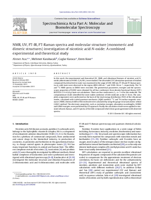 (PDF) NMR, UV, FT-IR, FT-Raman Spectra and molecular structure (Monomer and dımer structure ...