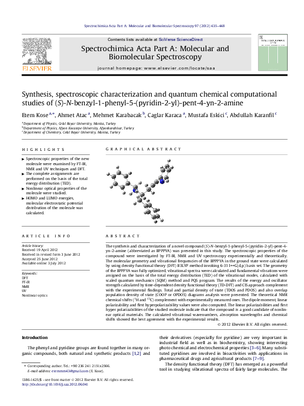 (PDF) Synthesis, spectroscopic characterization and quantum chemical computational studies of (S ...