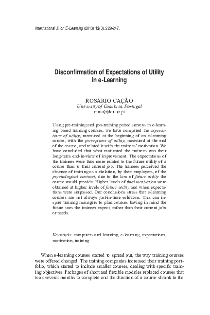 (PDF) Disconfirmation of Expectations of Utility in e-Learning
