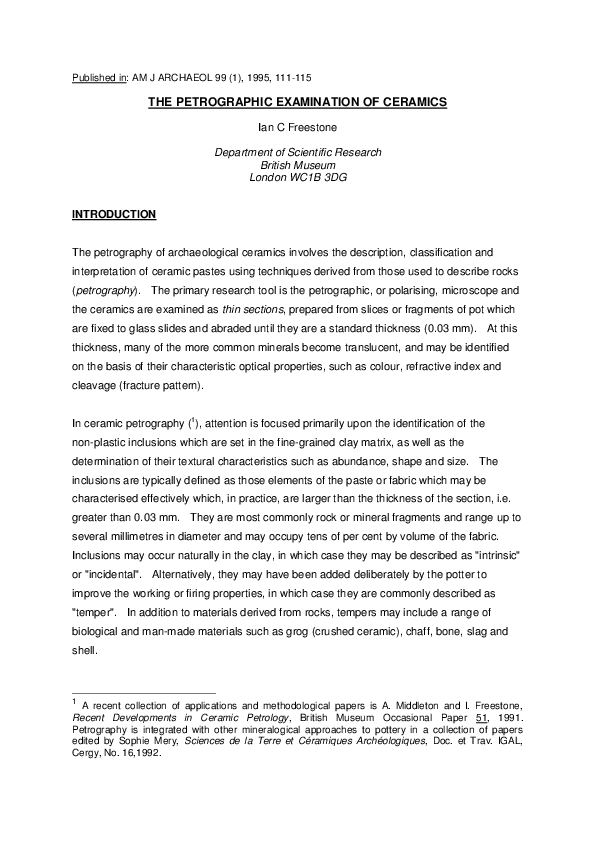 Ceramic petrography (manuscript)