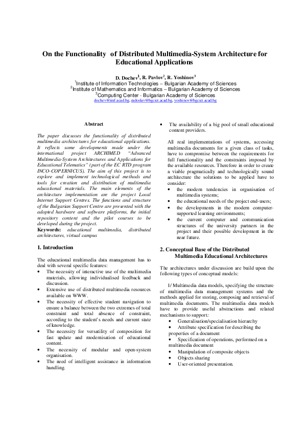(PDF) On the Functionality of Distributed Multimedia-System ...