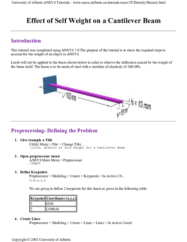 (PDF) Effect of Self Weight on a Cantilever Beam