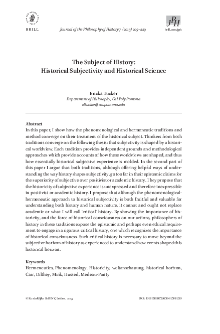 (PDF) The Subject of History: Historical Subjectivity and Historical ...