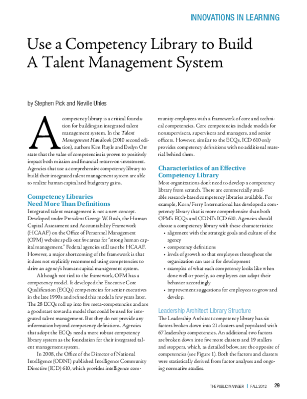 (PDF) Use a Competency Library to Build a Talent Management System