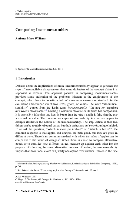 (PDF) Comparing Incommensurables