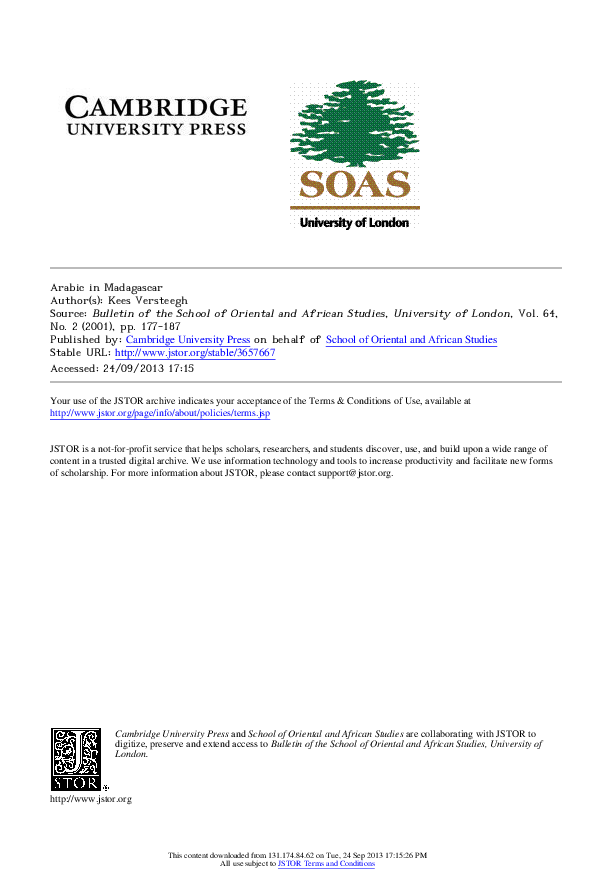 (PDF) Arabic in Madagascar (2001)