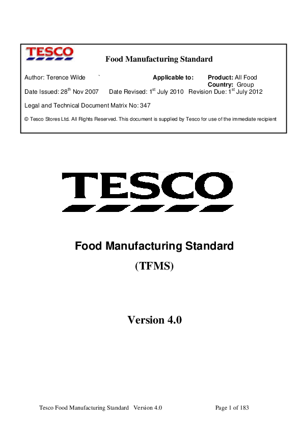 (PDF) Tesco Food Manufacturing Standard EN
