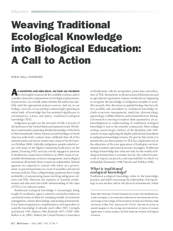 (PDF) Traditional Ecological Knowledge Biological Education