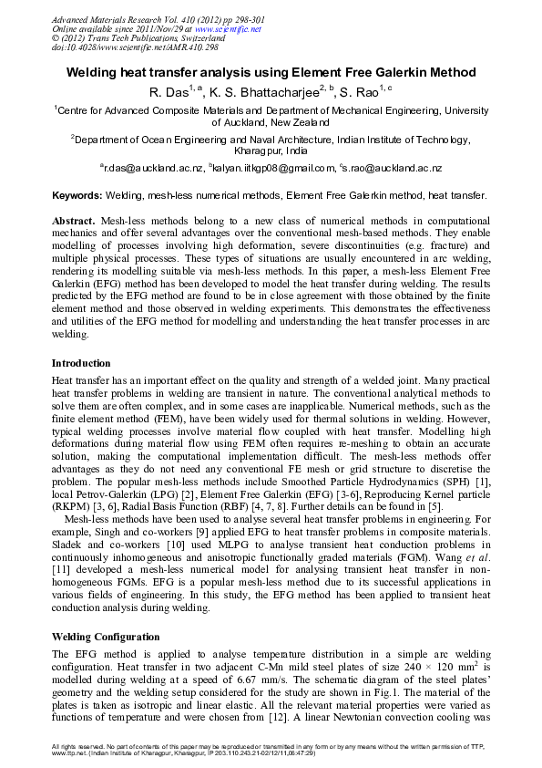 (PDF) Welding Heat Transfer Analysis Using Element Free Galerkin Method
