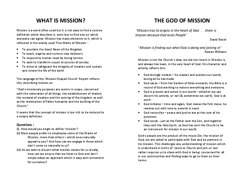 (PDF) Mission is finding out what God is doing and joining in”Material ...