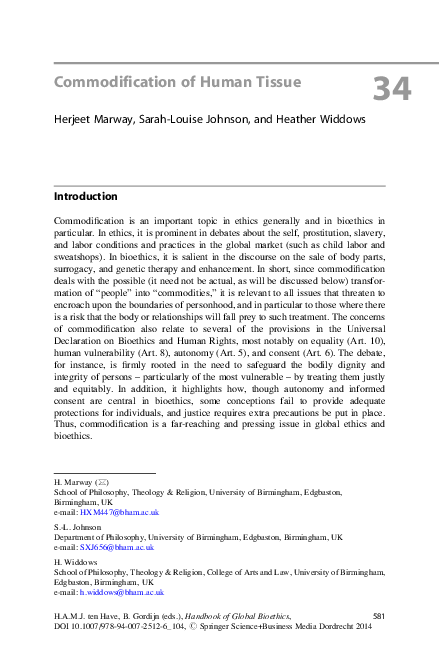 (PDF) Commodification of Human Tissue