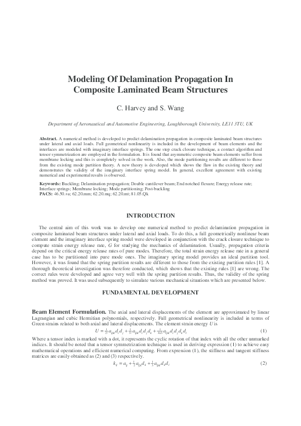 Pdf Modeling Of Delamination Propagation In Composite Laminated Beam Structures