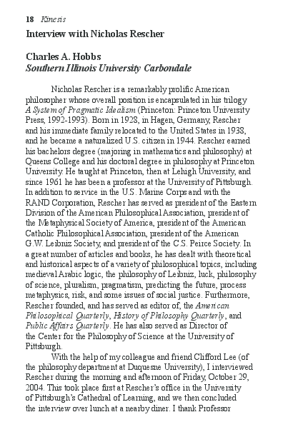 (PDF) An Interview with Nicholas Rescher