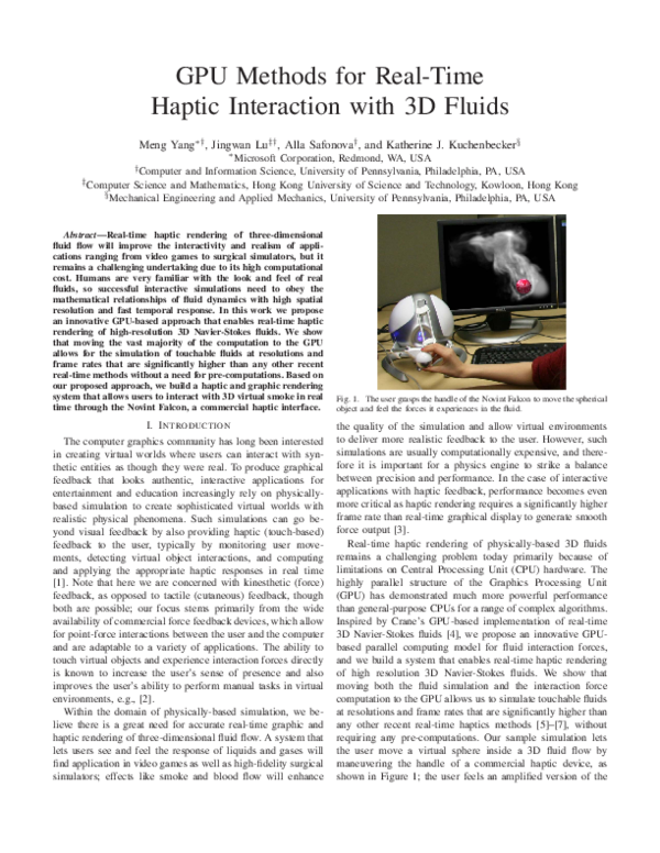 Pdf Gpu Methods For Real Time Haptic Interaction With 3d Fluids