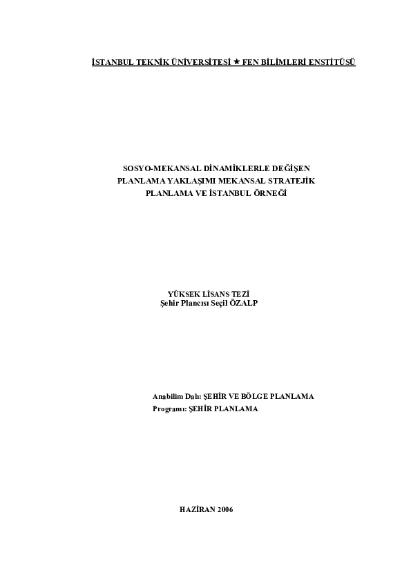 (PDF) Sosyo-mekansal Dinamiklerle Değişen Planlama Yaklaşımı, Mekansal ...