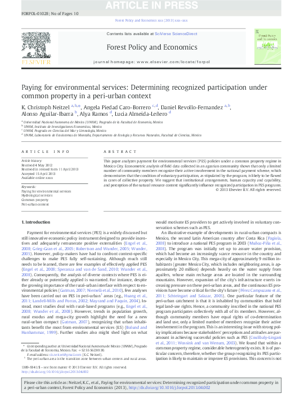 (PDF) forpol payments for environmental services