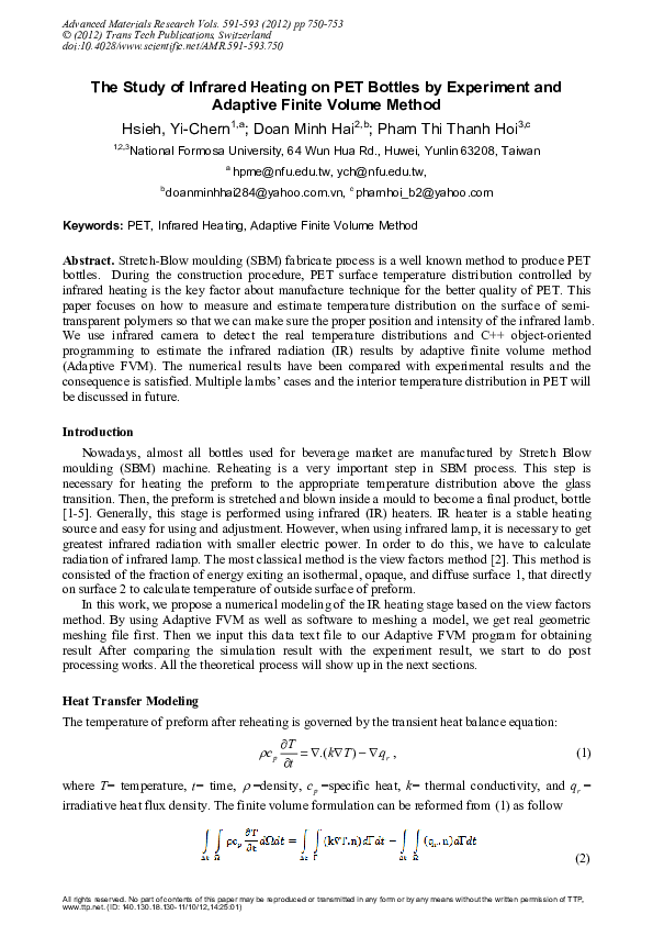 (PDF) The Study of Infrared Heating on PET Bottles by Experiment and Adaptive Finite Volume ...