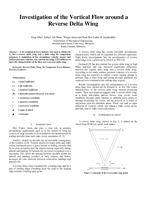 (PDF) Investigation of the Vortical Flow around a Reverse Delta Wing