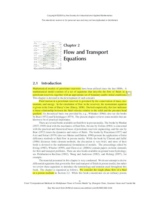 (PDF) FLOW AND TRANSPORT EQUATIONS