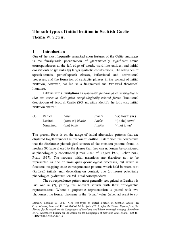 (PDF) The sub-types of intial lenition in Scottish Gaelic