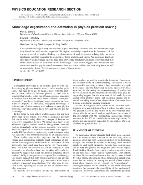 (PDF) Knowledge organization and activation in physics problem solving