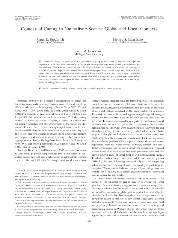 (PDF) Contextual Cueing in Naturalistic Scenes: Global and Local Contexts