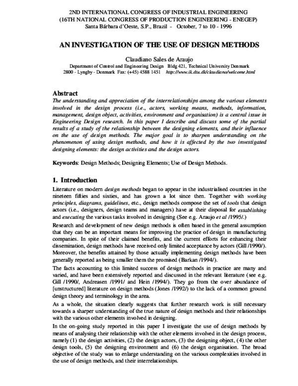 (PDF) AN INVESTIGATION OF THE USE OF DESIGN METHODS