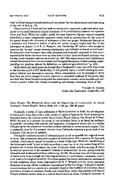 (PDF) David Catchpole, Jesus People. Grand Rapids: Baker, 2006. JETS 50 ...