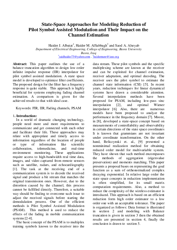 (PDF) State-Space Approaches for Modeling Reduction of Pilot Symbol Assisted Modulation and ...