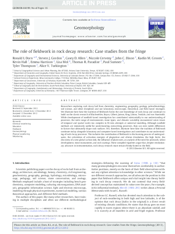 (PDF) The Role of Fieldwork in Rock-Decay Research: Case Studies from ...