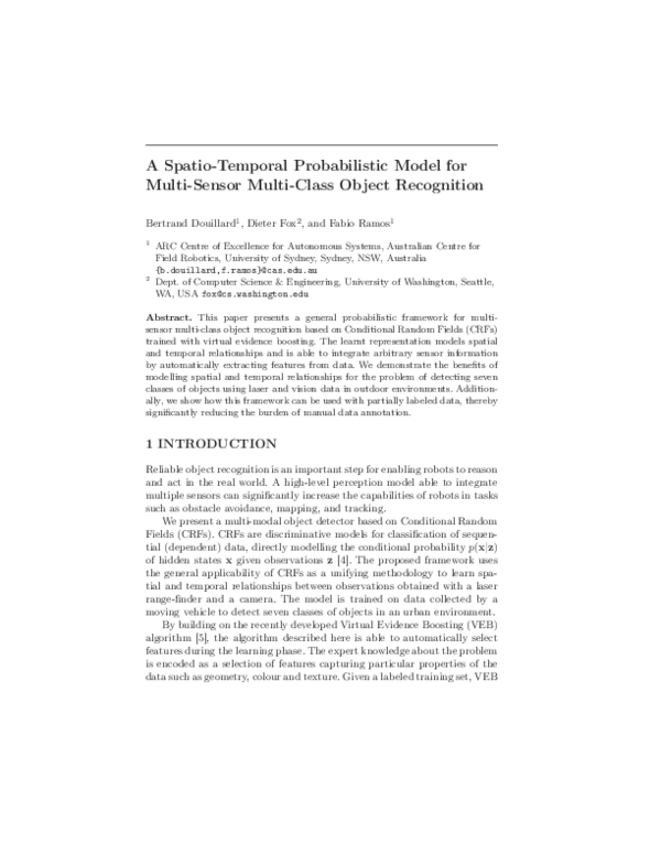 (PDF) A Spatio-Temporal Probabilistic Model for MultiSensor Multi-Class Object Recognition