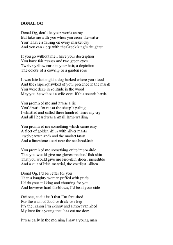 (DOC) Irish Poetry in Translation - Dónal Óg