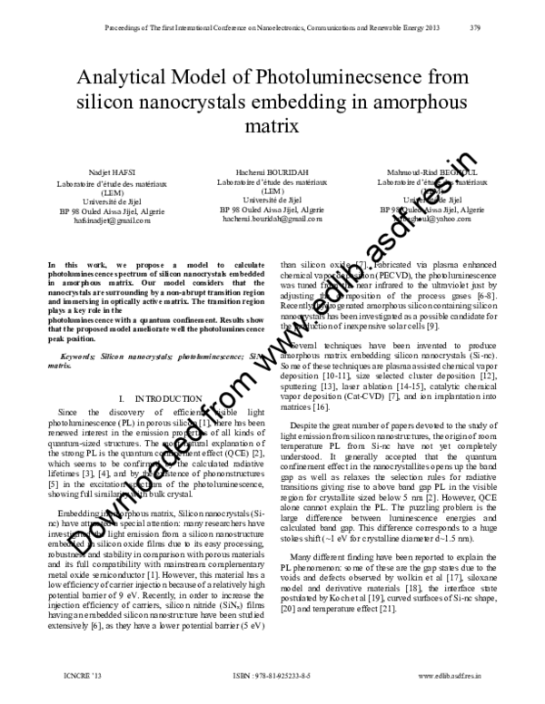 (PDF) Analytical Model of Photoluminecsence from silicon nanocrystals ...