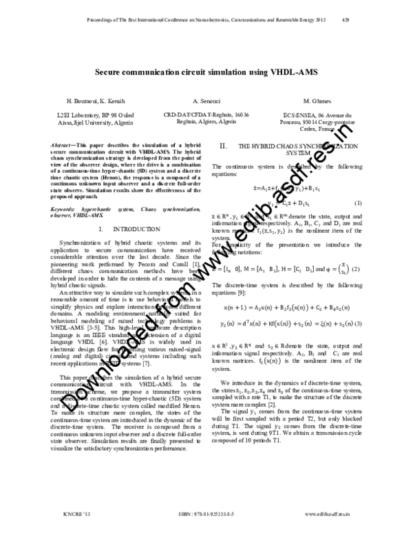 Pdf Secure Communication Circuit Simulation Using Vhdl Ams