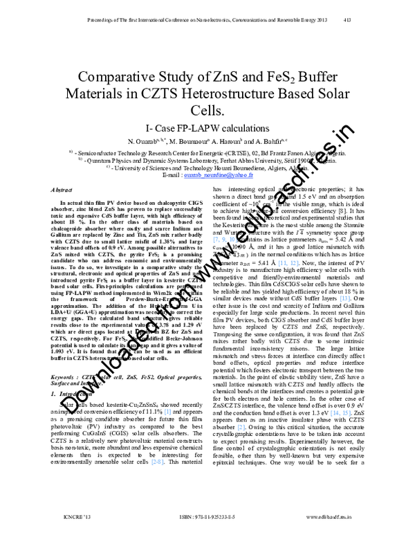 (PDF) Comparative Study of ZnS and FeS2 Buffer Materials in CZTS Heterostructure Based Solar ...