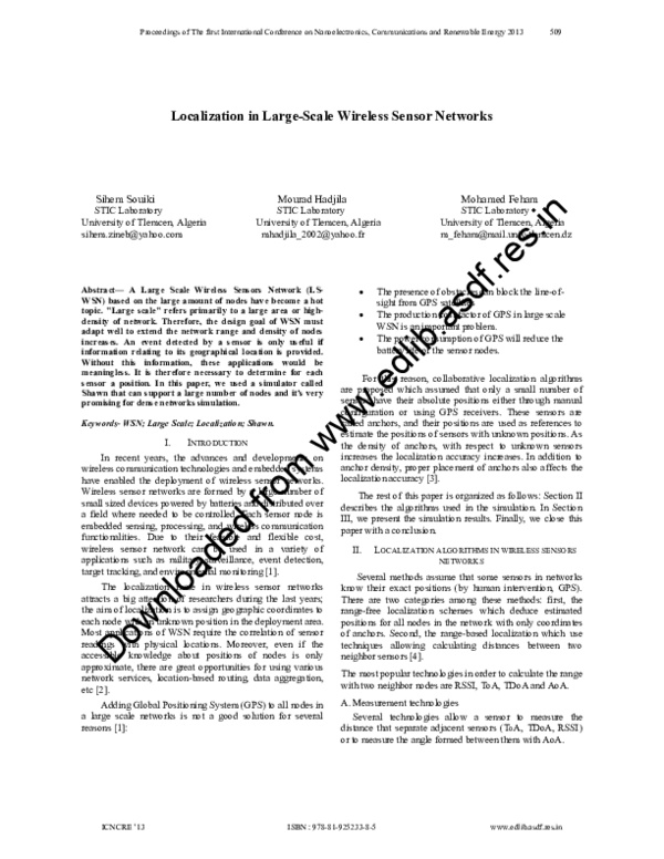 Pdf Localization In Large Scale Wireless Sensor Networks
