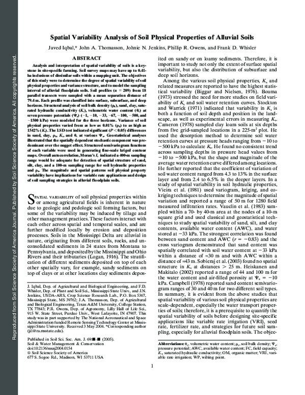 (PDF) Spatial Variability Analysis of Soil Physical Properties of Alluvial Soils