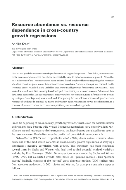 (PDF) Resource abundance vs. resource dependence in cross-country ...