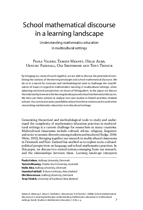 (PDF) School mathematical discourse in a learning landscape Understanding mathematics education