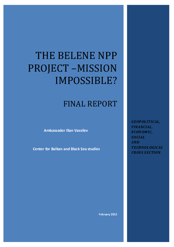 (PDF) THE BELENE NPP PROJECT –MISSION IMPOSSIBLE? FINAL REPORTSOCIAL ...