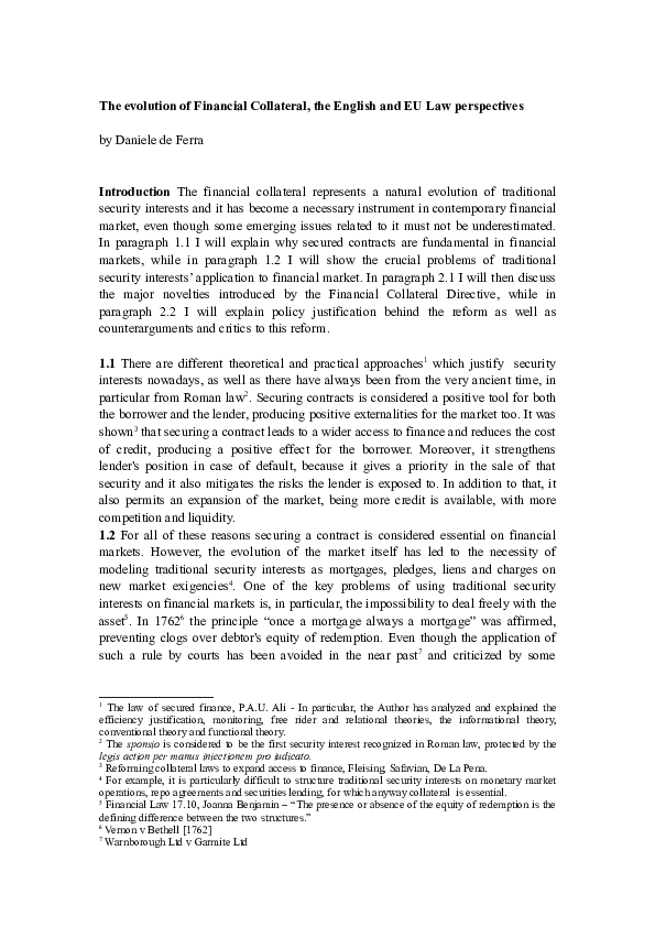 (PDF) The evolution of financial Collateral, English and EU Law ...