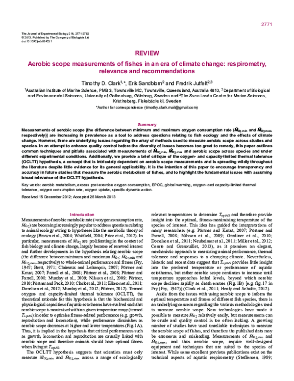 (PDF) Aerobic scope measurements of fishes in an era of climate change ...