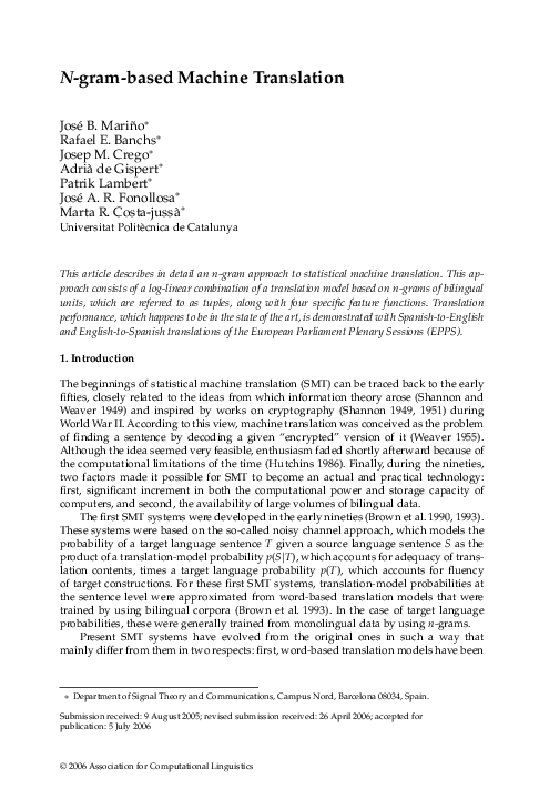 (PDF) N-gram-based Machine Translation