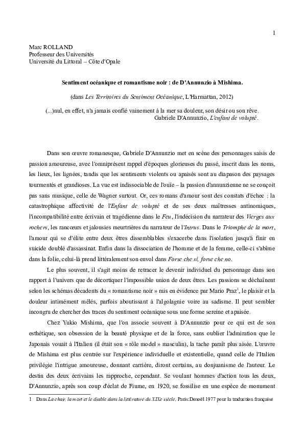 (PDF) Sentiment oceanique et romantisme noir de D'Annunzio à Mishima