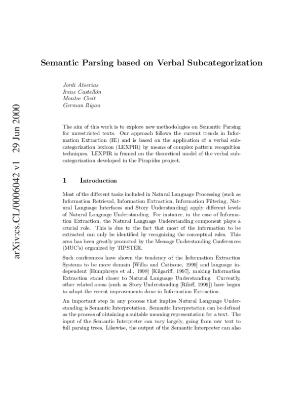 (PDF) Semantic Parsing based on Verbal Subcategorization